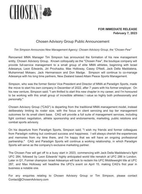 Tim Simpson: Paradigm's Tim Simpson forms his own MMA management firm ...