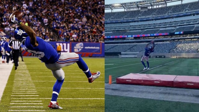 WATCH: Eli Manning recreates iconic OBJ one-handed catch with Michael B ...
