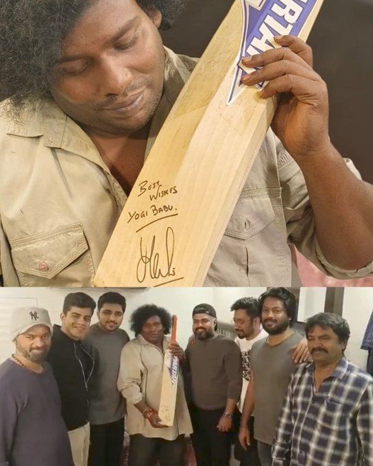 Picture: MS Dhoni’s autographed bat leaves Yogi Babu ecstatic