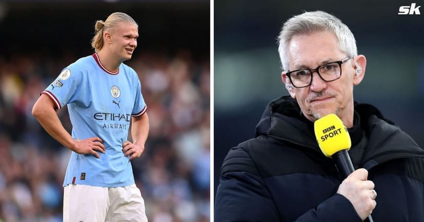 Gary Lineker reacts to Manchester City star Erling Haaland's first-half brace against Burnley in ...