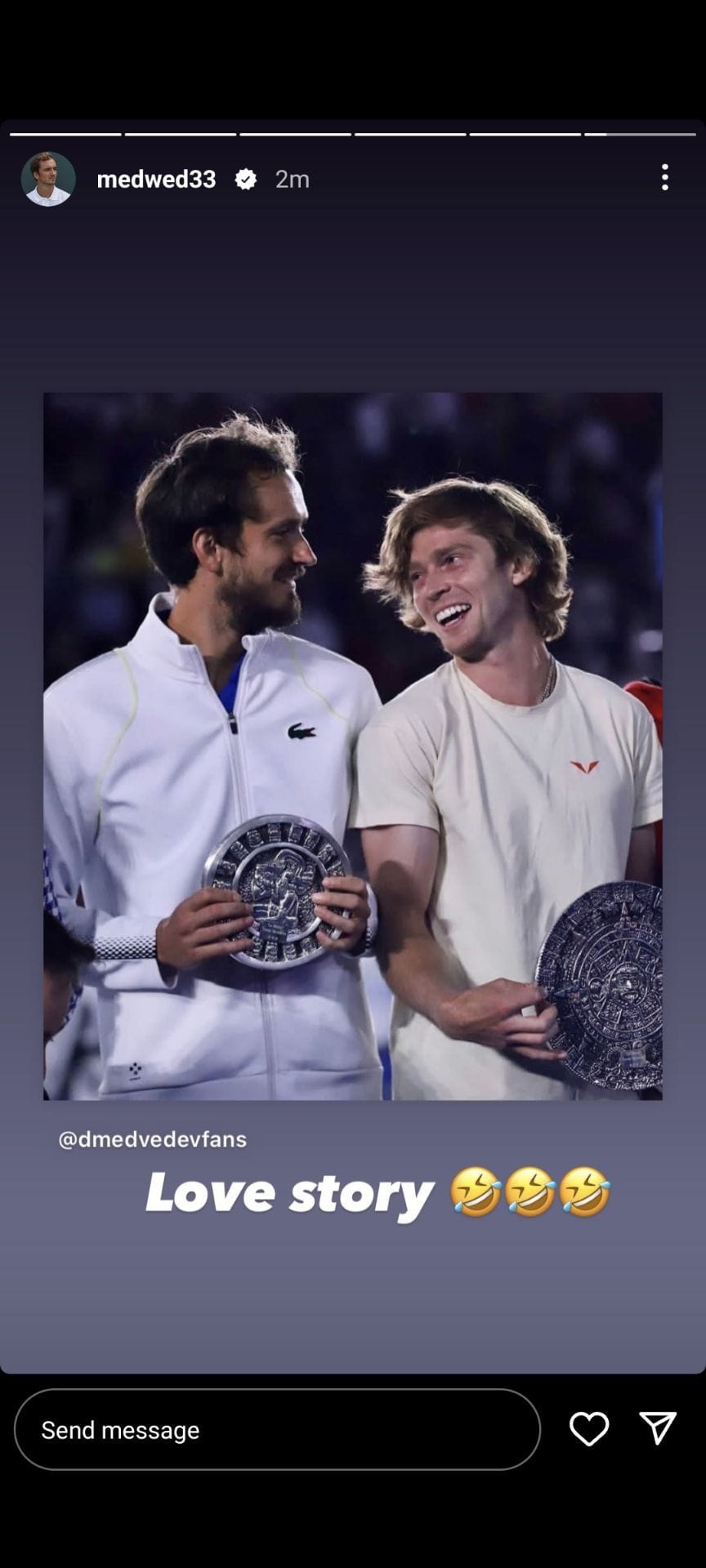 "Love story" - Daniil Medvedev jokingly reacts to bromance with compatriot Andrey Rublev