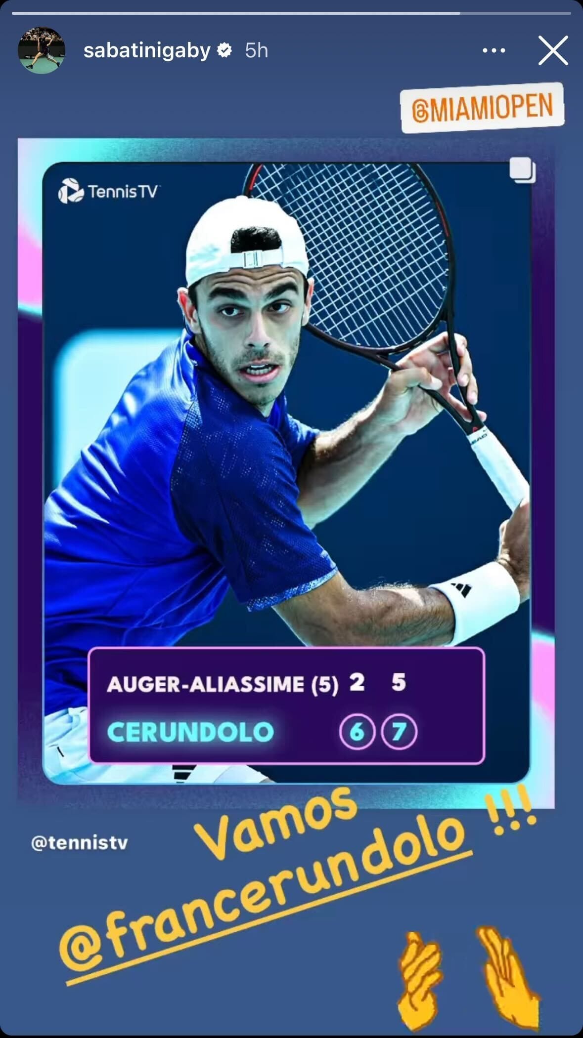 Gabriela Sabatini lauds Francisco Cerundolo for his Miami Open win over Felix Auger-Aliassime