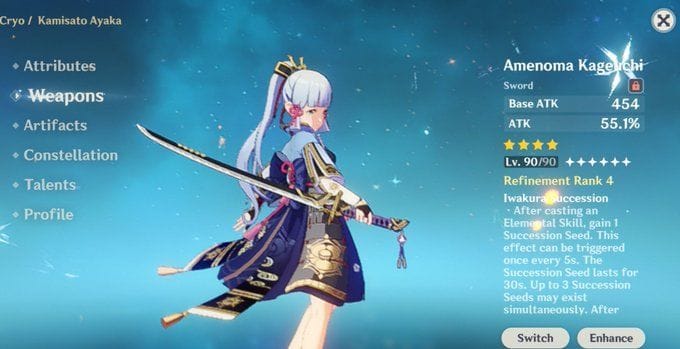 Genshin Impact Ayaka guide with craftable sword: Best builds and artifact combo