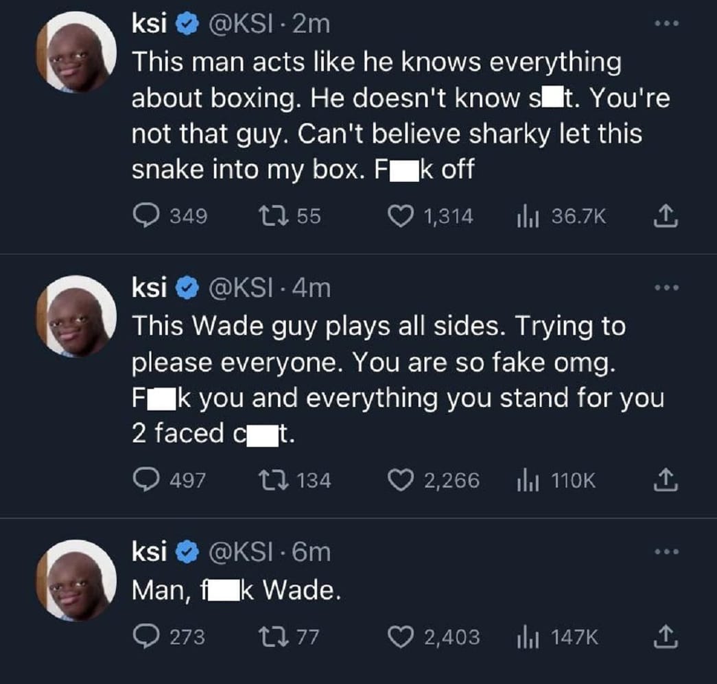 KSI apologizes to YouTuber Wade Plemons after calling latter "c*nt" online