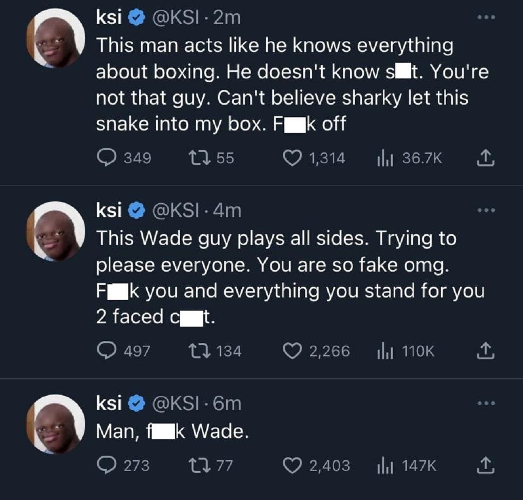KSI apologizes to YouTuber Wade Plemons after calling latter "c*nt" online