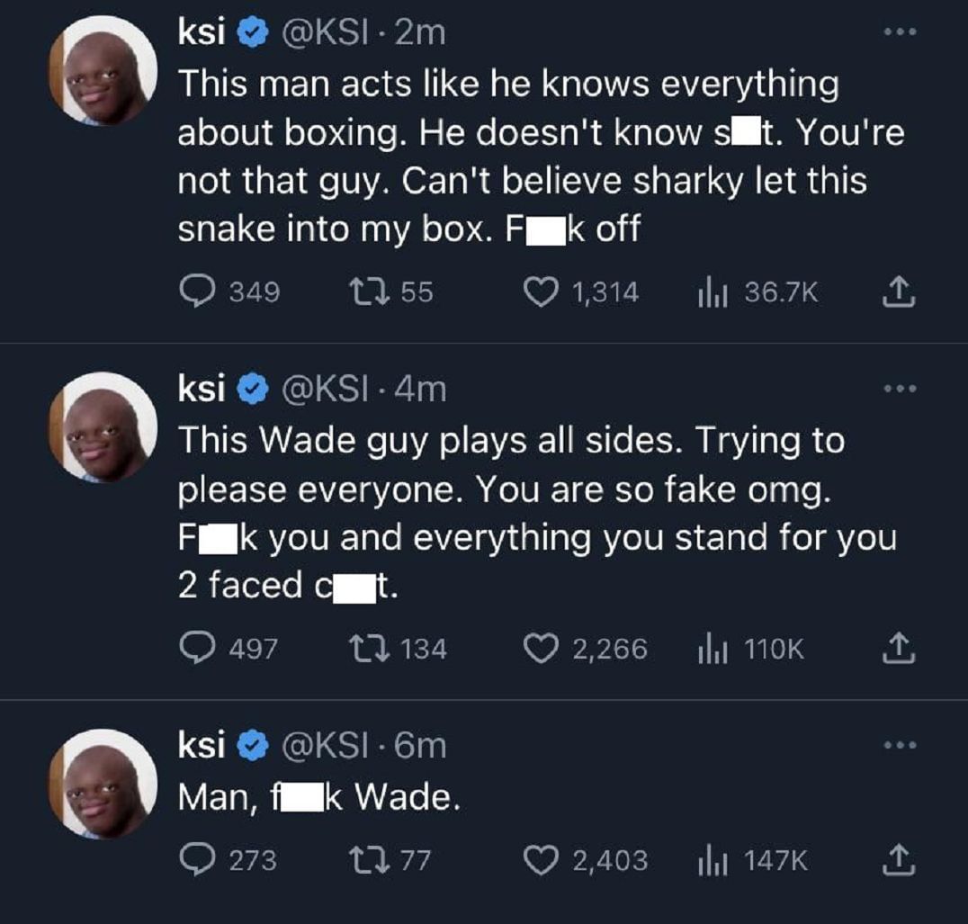 KSI apologizes to YouTuber Wade Plemons after calling latter "c*nt" online