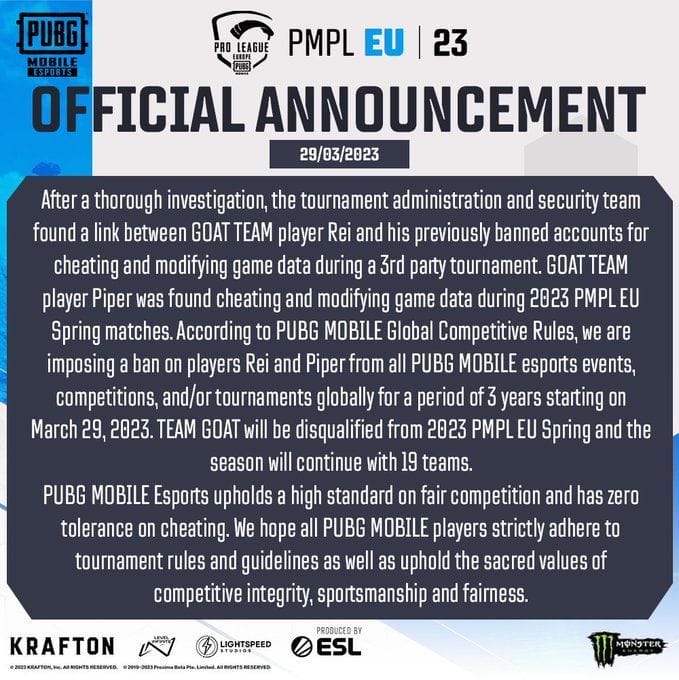Team GOAT disqualified from PUBG Mobile Pro League 2023 Europe Spring ...