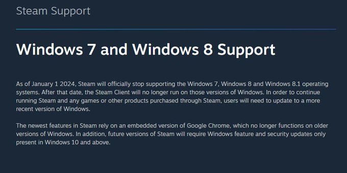Steam ending support for Windows 7, 8, and 8.1 date revealed ...