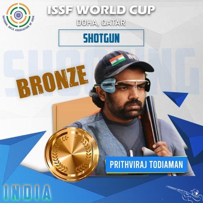 Podium finish for India’s trap shooter Prithviraj Tondaiman at Doha ...