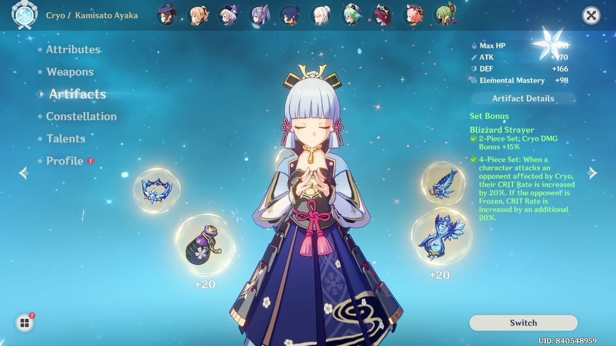 Best F2P (Free-to-play) Ayaka build in Genshin Impact: Artifacts ...