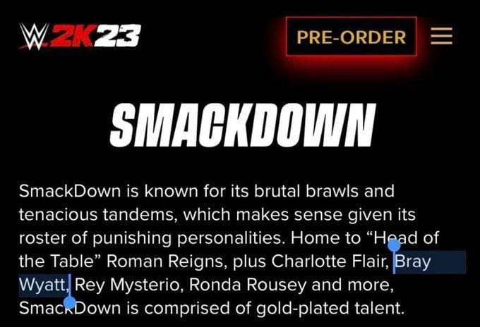 Bray Wyatt confirmed for WWE 2K23