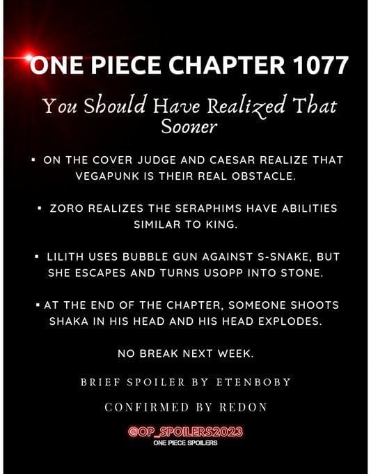 One Piece Initial Spoilers for Chapter 1077: Vegapunk Shaka’s status ...
