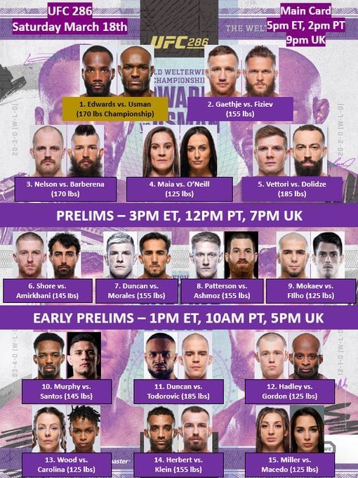 Leon Edwards: UFC 286 fight card: Here are all the matchups lined up ...