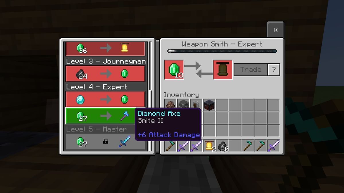 How to get diamond gear by trading in Minecraft Bedrock?