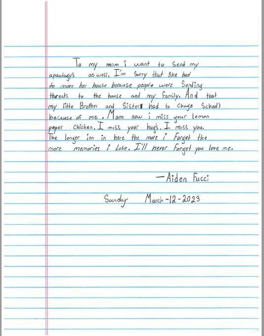 Aiden Fucci: "His immaturity shows in writing": Aiden Fucci's apology ...