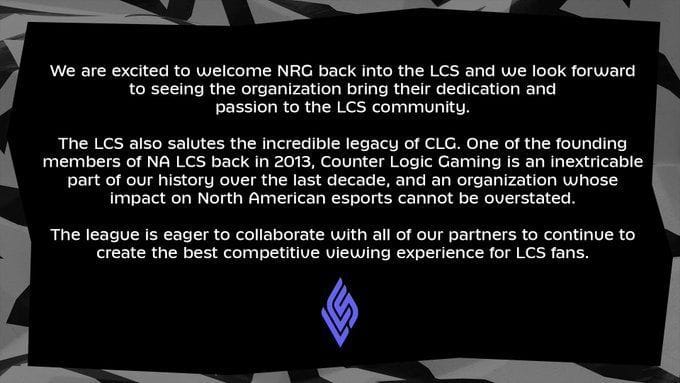 NRG Esports make a comeback to League of Legends with acquisition of CLG