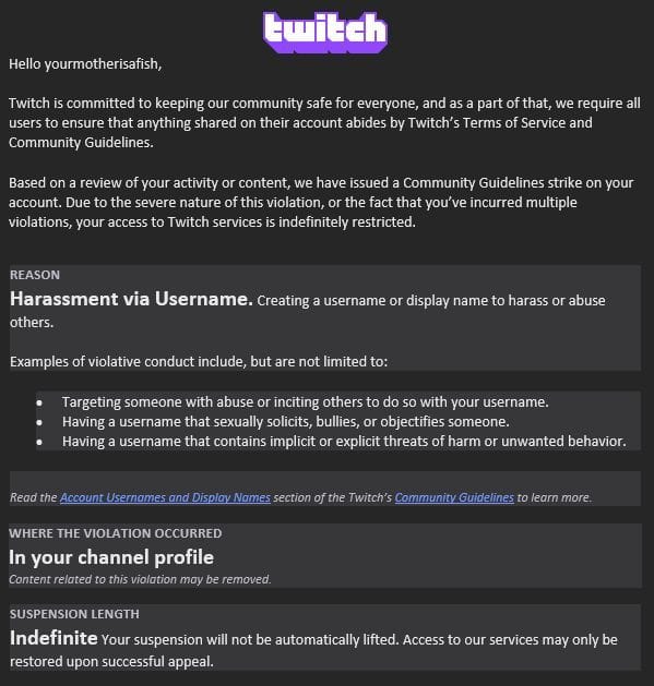 Twitch streamer calls out platform after being indefinitely banned for ...