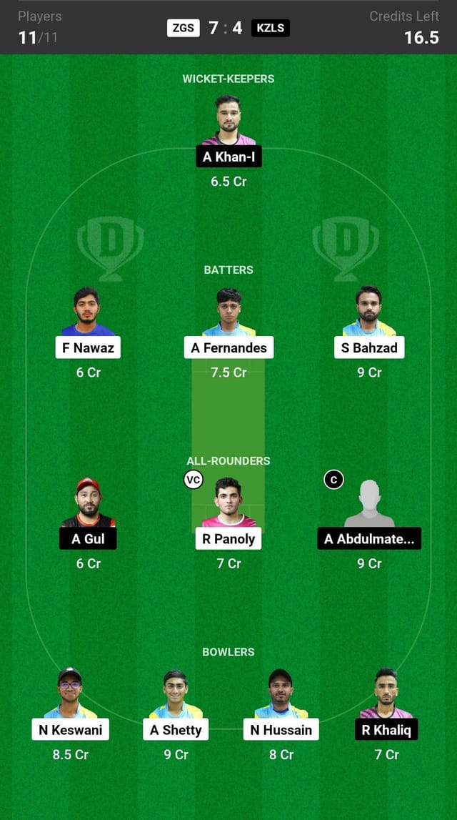 ZGS vs KZLS Dream11 Prediction: Fantasy Cricket Tips, Today's Playing ...
