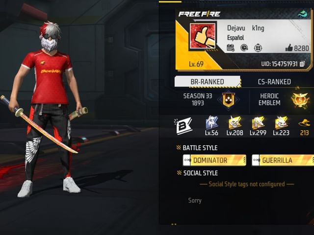 Dejavu FF’s Free Fire ID, stats, rank, guild, and more