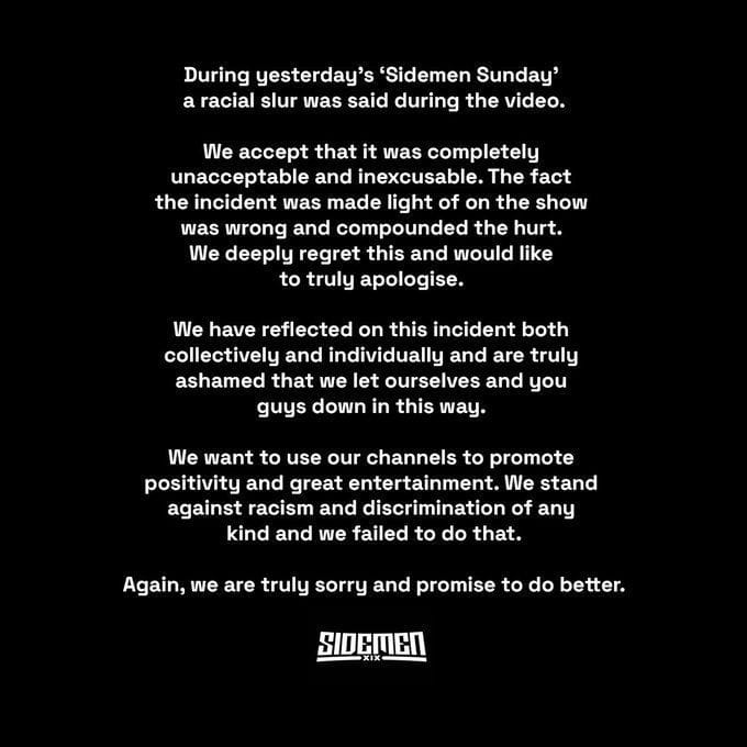 “Did you all have the same apology template”: Sidemen under fire for ...