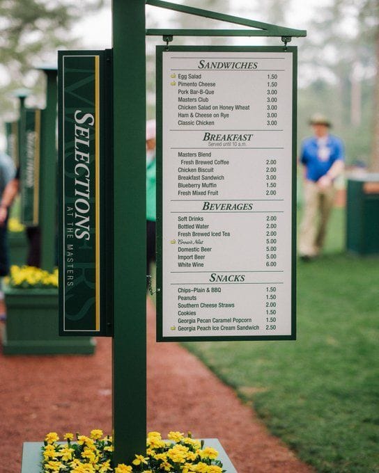 Masters 2023 food menu displays meals at insanely low prices