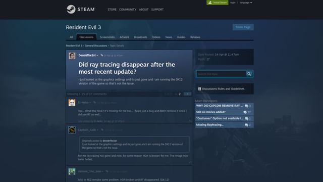 Steam update to Resident Evil 2 and 3 remakes allegedly removes ray tracing
