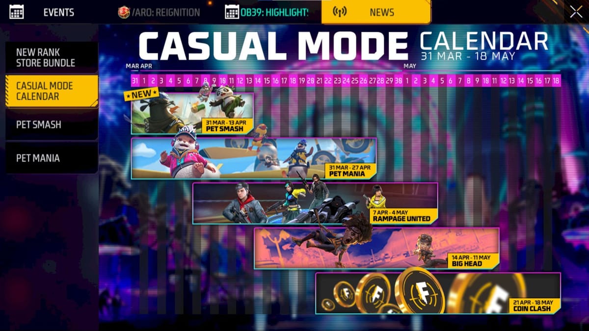 New Free Fire MAX Casual Mode calendar revealed: List of events ...