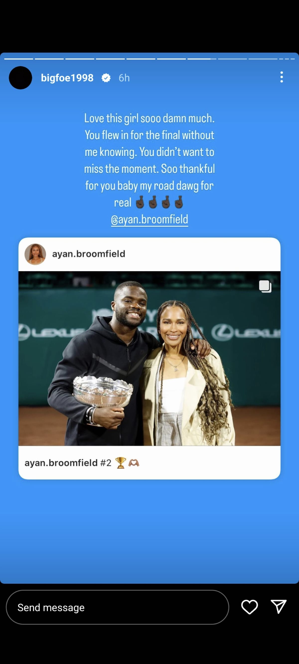 Frances Tiafoe expresses admiration for girlfriend after Houston surprise