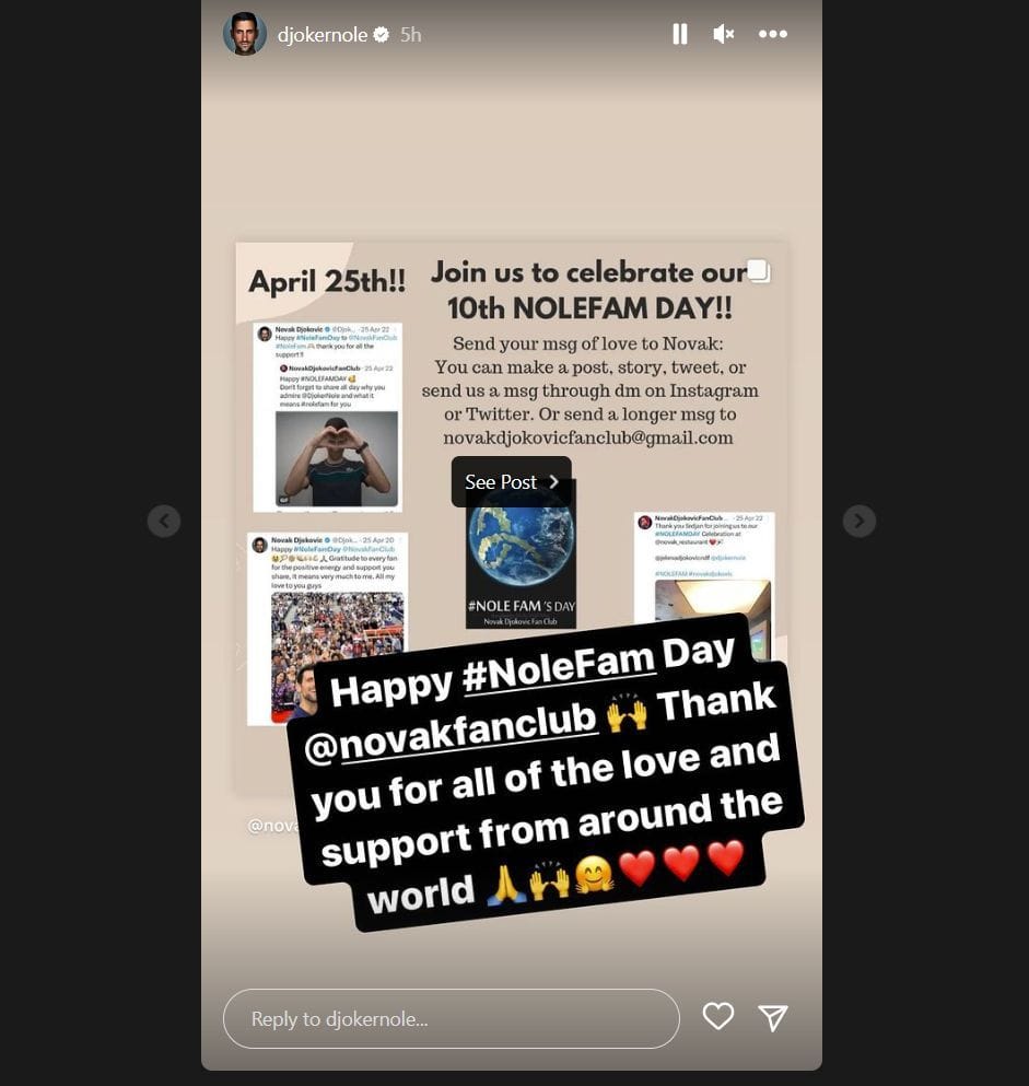 Novak Djokovic celebrates 'NoleFam Day' with his global fan club