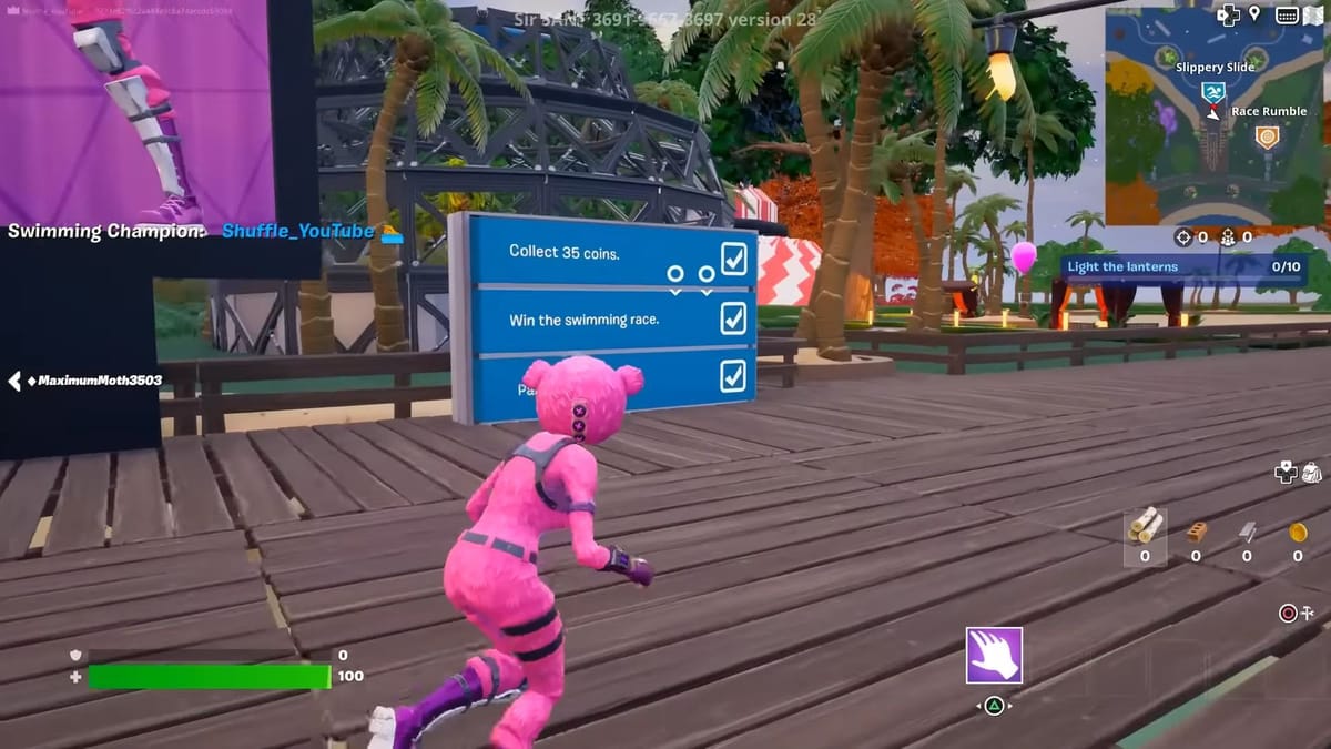 How to collect coins in the Slippery Slide at Lantern Fest Tour in Fortnite
