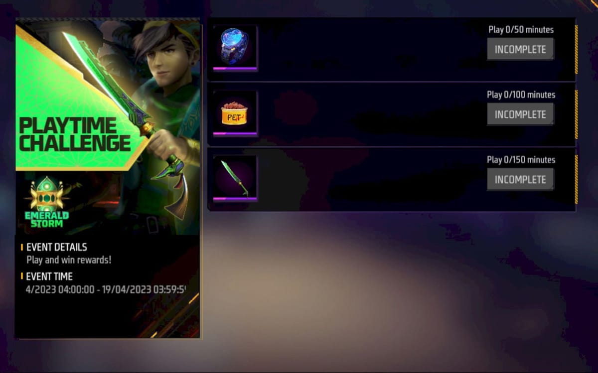 Free Fire MAX Playtime Challenge: Get free Desert Greatknife