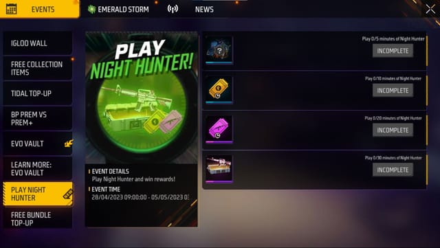 Play Night Hunter event in Free Fire MAX: Get free vouchers and weapon ...