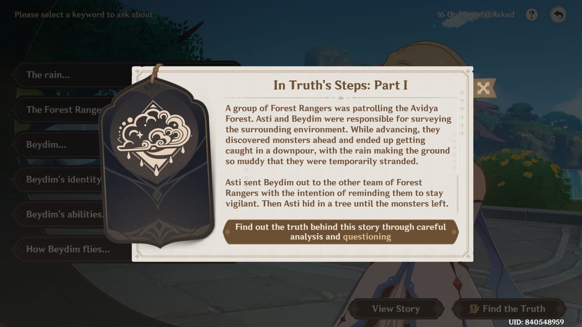 All answers to Bahar's questions: Genshin Impact In Truth's Steps guide