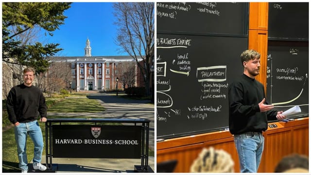 "Pretty funny because I dropped out" - MrBeast teaches class at Harvard University