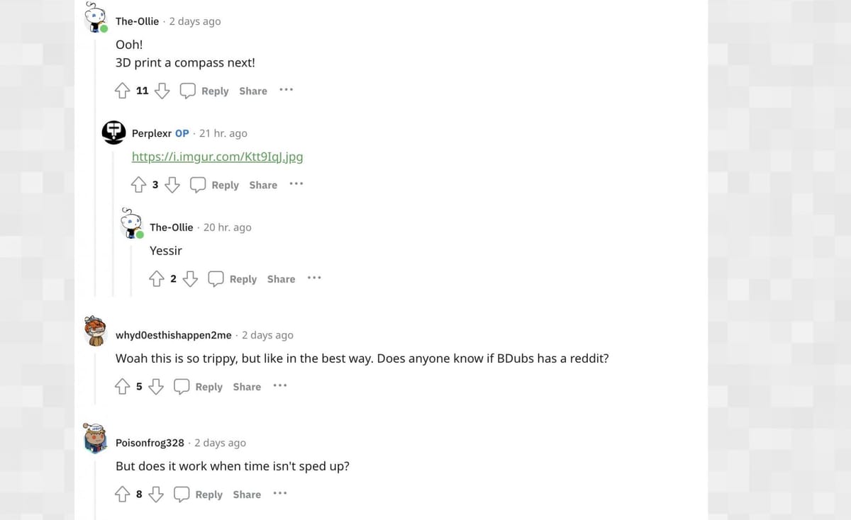 Redditor 3D prints a realistic and working Minecraft clock