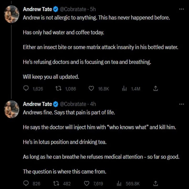 "Skins on fire": Andrew Tate concerned with being poisoned, shares ...