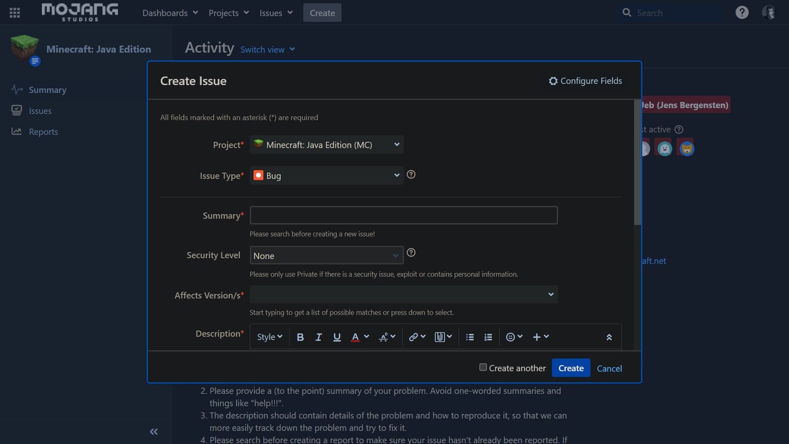 How to report Minecraft bugs and glitches