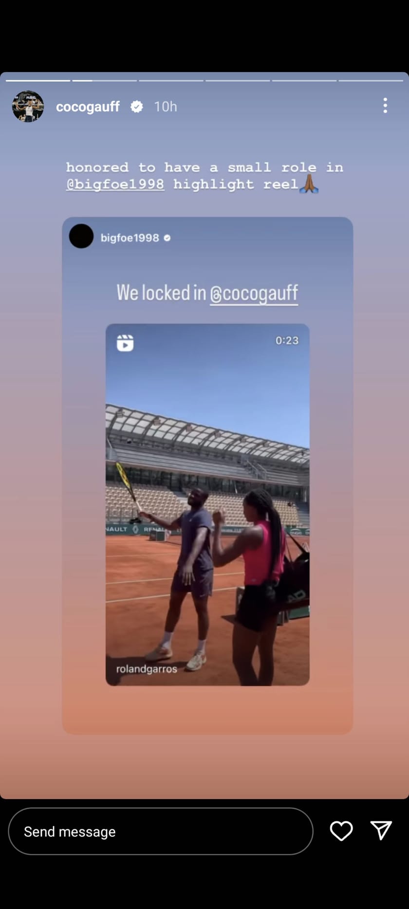 Coco Gauff meets up with Frances Tiafoe ahead of French Open 2023