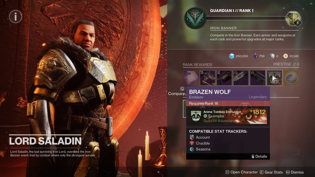 How to get the Brazen Wolf emblem from Destiny 2 Iron Banner