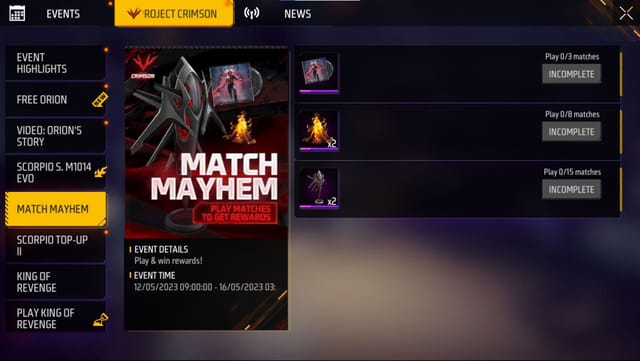 New Free Fire MAX events: Free vouchers, Project Crimson music, Crimson ...