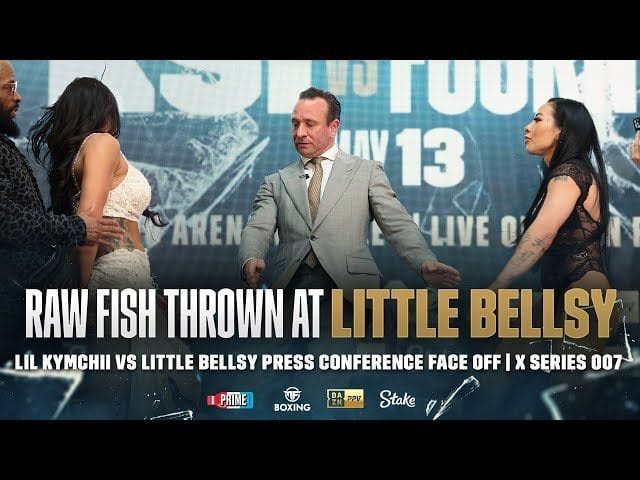 KSI undercard boxer Lil Kymchii throws raw fish at opponent Little ...