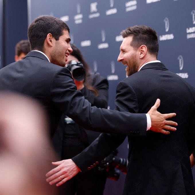 Laureus award winners Carlos Alcaraz and Lionel Messi cross paths on ...