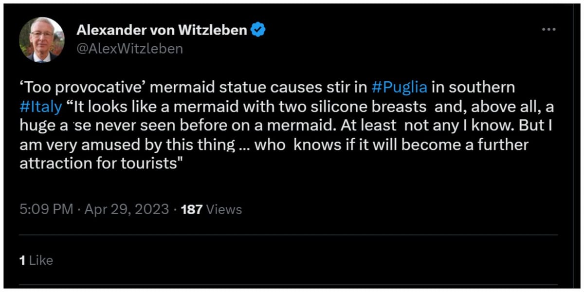 "They just can't handle the thickness": Mermaid statue in Italy sparks ...