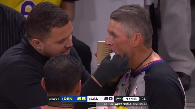 Watch: Scott Foster bloodies lip after collision with LeBron James