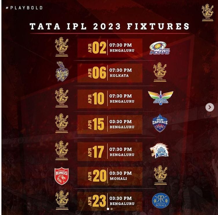 IPL Match Schedule 2023 & Time Table