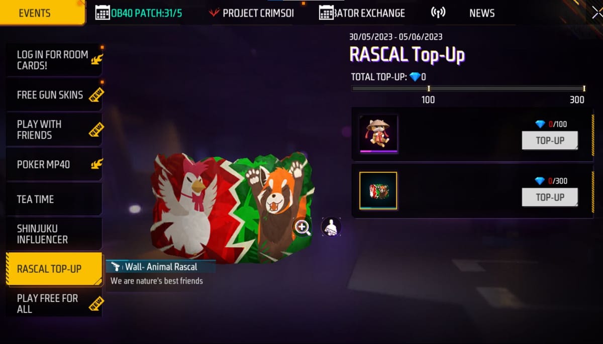 Free Fire MAX Rascal Top-Up event: How to get Animal Rascal Gloo Wall ...