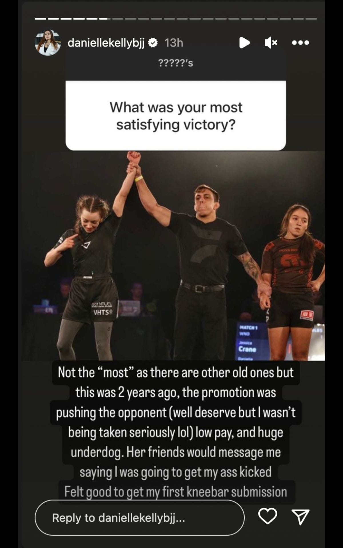 Danielle Kelly recalls her memorable win against Jessie Crane in 2018