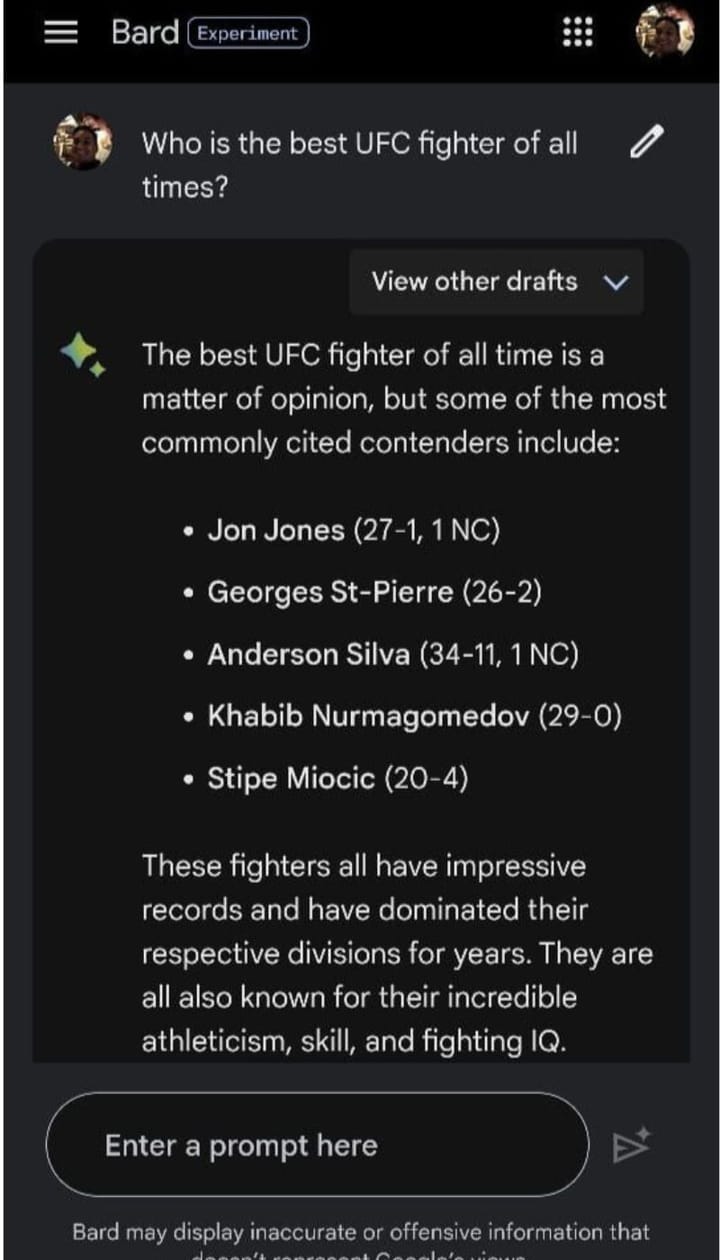 Best UFC fighter: Chat GPT vs. Bard AI: We asked AI who is the best UFC ...
