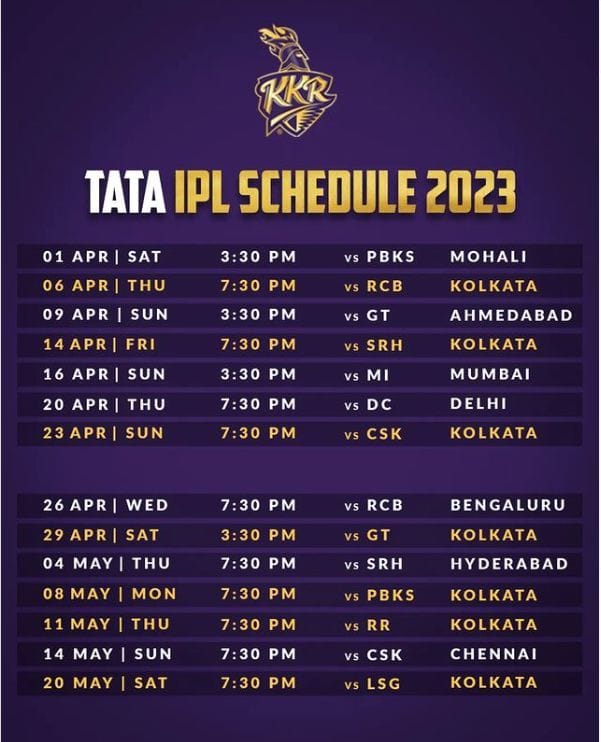 IPL Match Schedule 2023 & Time Table