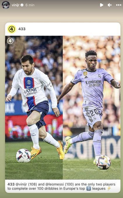 Vinicius Jr re-shares post on incredible stat involving PSG superstar ...